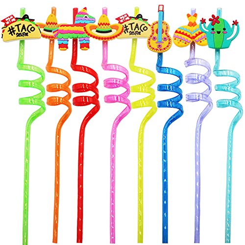 24 Pieces Cinco De Mayo Party Plastic Drinking Straws,Reusable Drinking Straws,for Mexican Fiesta Themed Birthday Party supplies,8 Styles