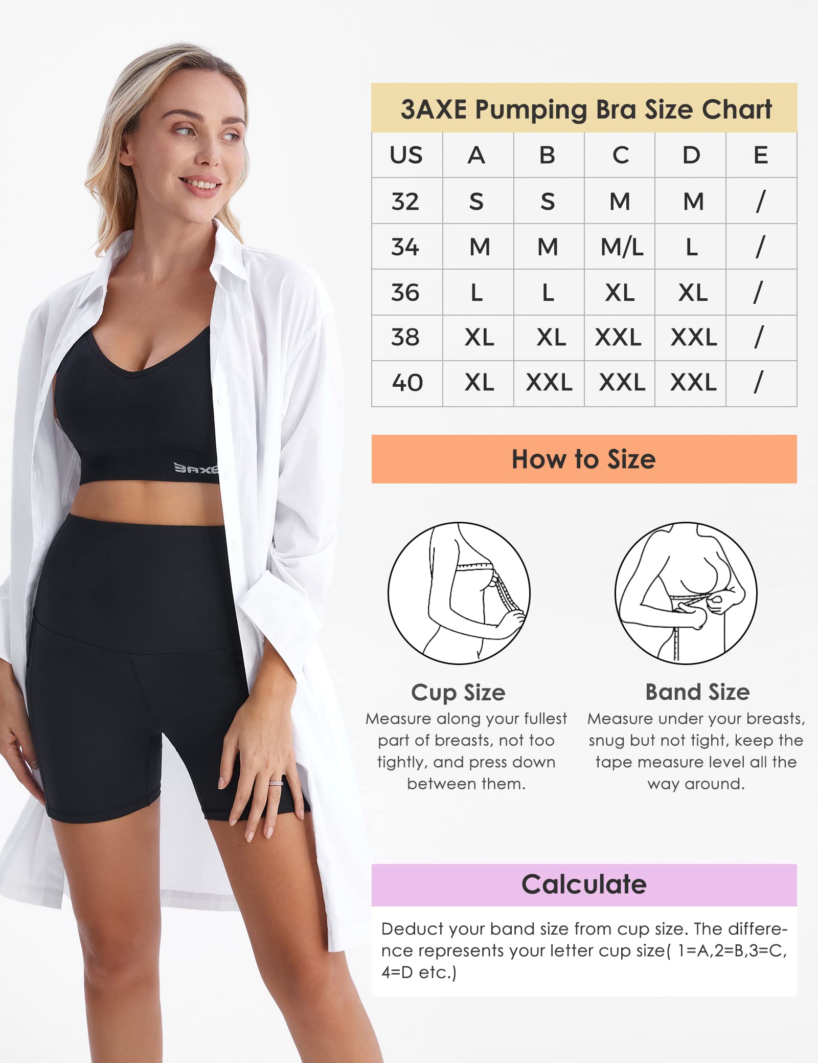 3AXE Hands Free Pumping Braor Women 2 Pack Supportive Comfortable All Day Wear Pumping and Nursing Bra in One Holding Breast Pump Black Beige Large