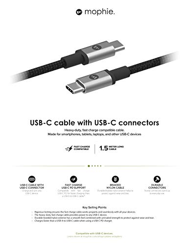 Mophie Fast Charge USB-C 3.1 to USB-C 3.1 Cable - 1.5M Cable - White