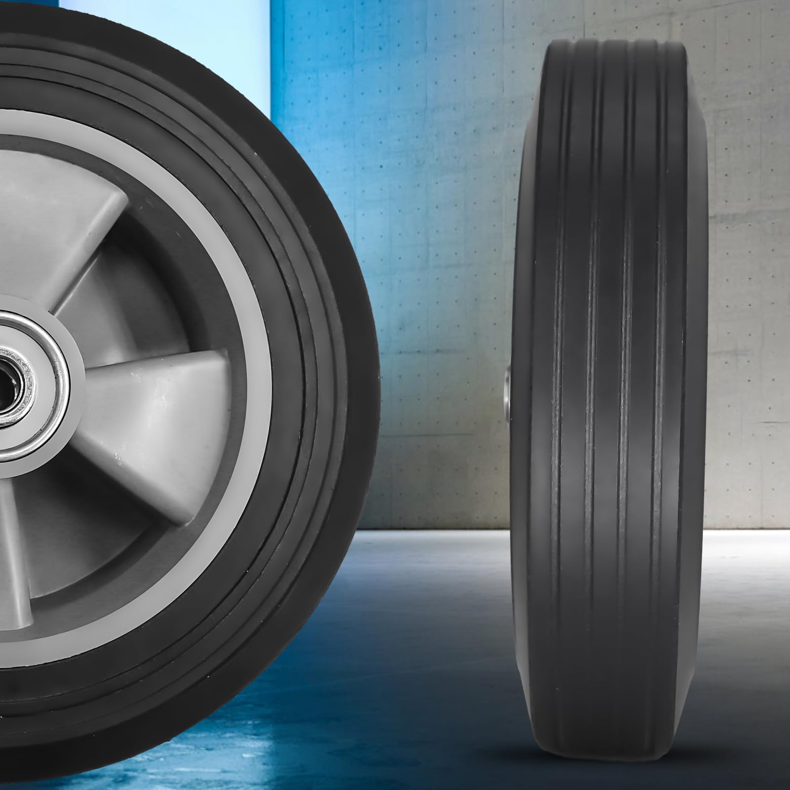 8" x 2.2" Run-Flat Solid Rubber Tire Replacement Wheels with 1/2 Inch Axle Size for Carts, Hand Trucks, and Wagons