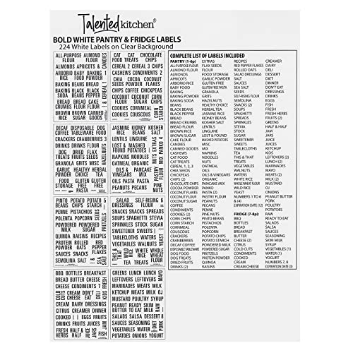 Talented Kitchen 224 White Pantry Labels & Fridge β All Caps Kitchen Pantry Names & Fridge β Food Label Sticker, Water Resistant Pantry Labels for Containers Jar Labels Pantry Organization and Storage