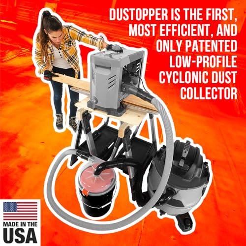 The Dustopper PRO, Separator Only (elbows & hose sold separately). Up to 99.9% efficient, low-profile dust separator connect to existing 2-1/2" hoses & fittings. Gasket & latches fit well to bucket.