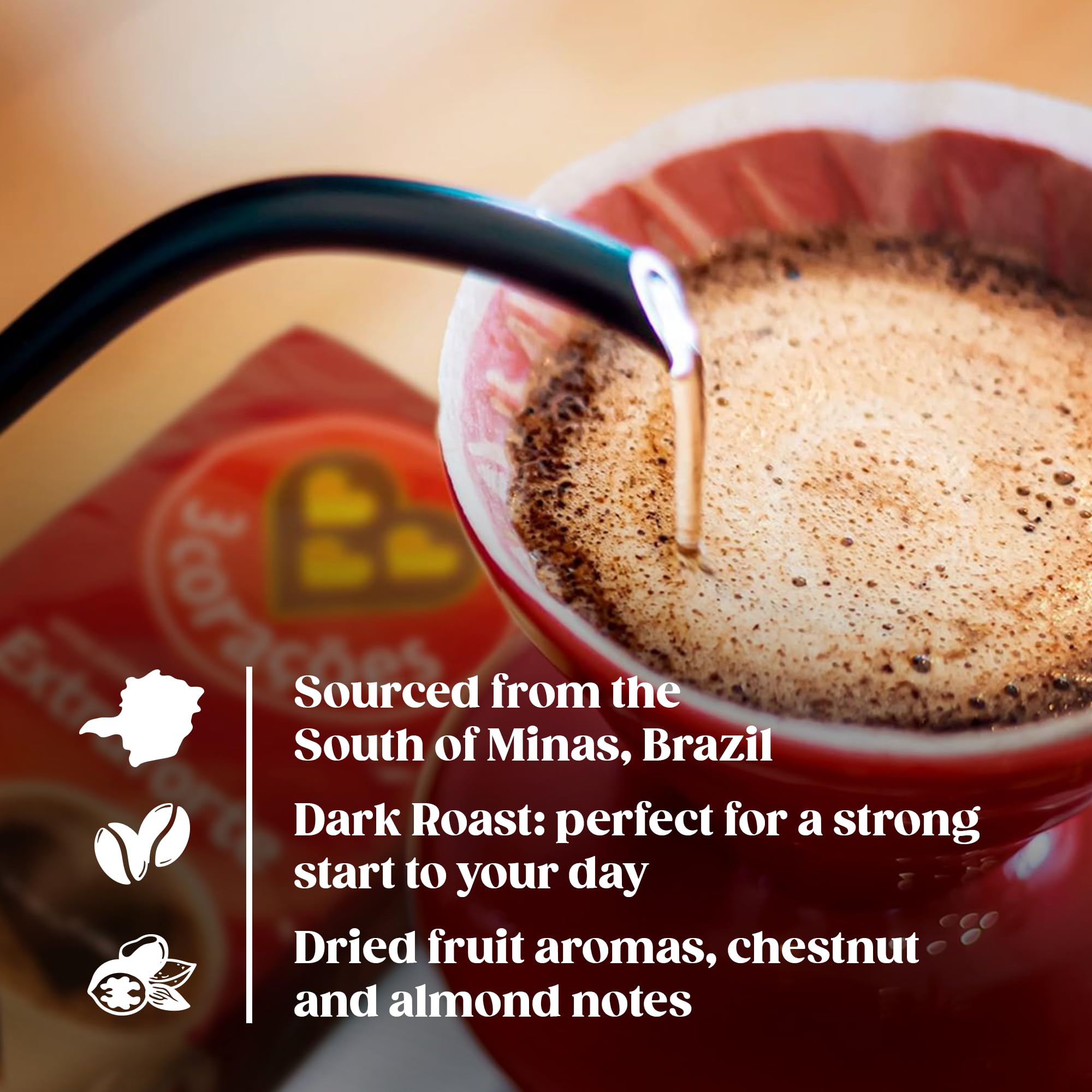 3 Coracoes Extra Forte Brazilian Ground Coffee - 17.6 ounces - Vacuum Sealed Pack of 4 - Fine Ground Coffee Dark Roast - Naturally Processed for Unique Flavor, Aroma, and Full Body Texture…