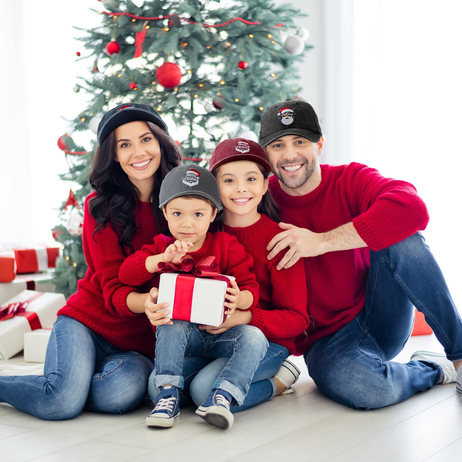 4 Pcs Christmas Hat Christmas Baseball Cap Embroidered Santa Hat Adjustable Washed Funny Baseball Cap for Men Women