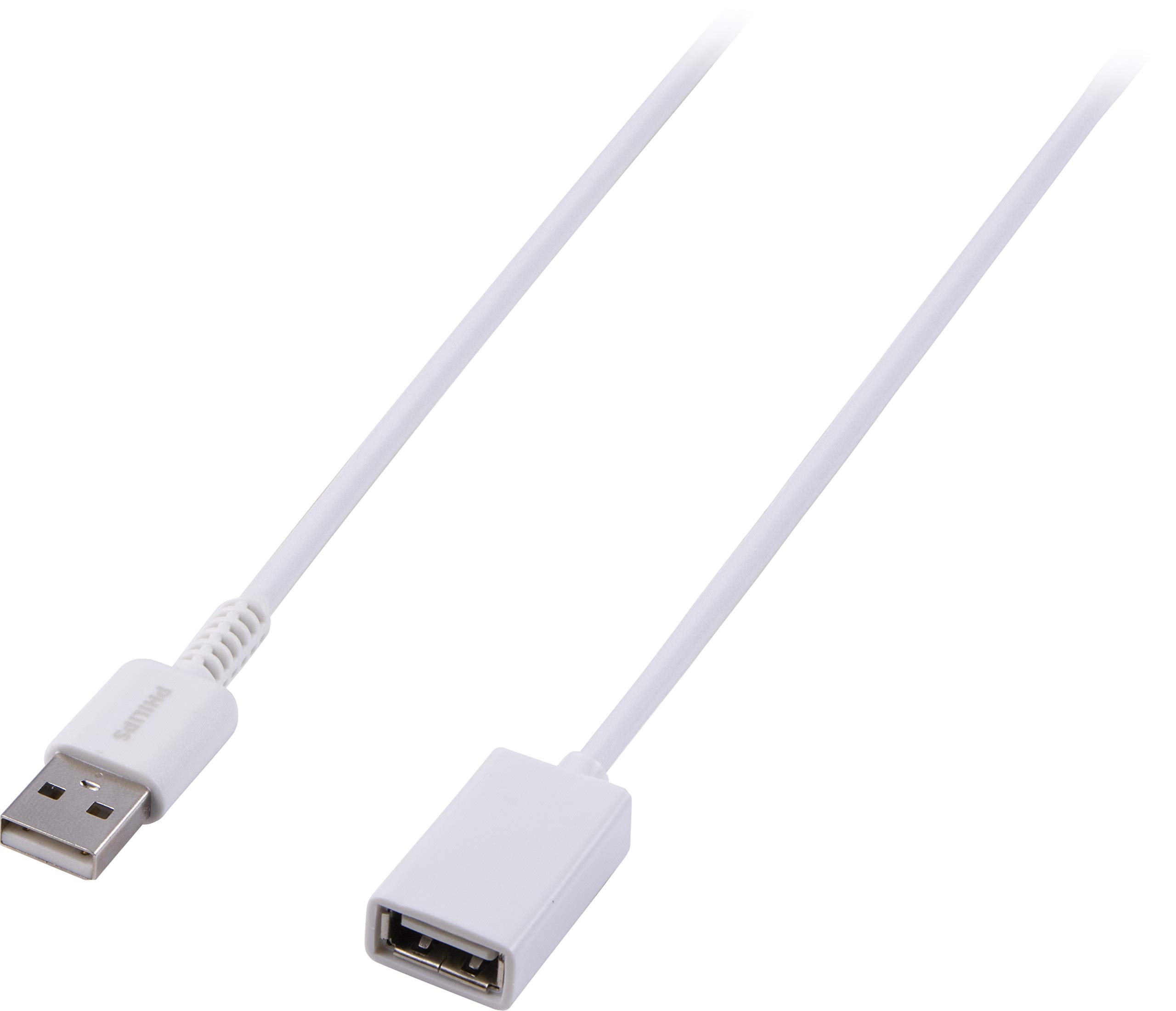 Philips 6ft. (1.8m) USB 2.0 Charging Extension Cable, USB-A Male to USB-A Female Extender, Sleek White Finish, High Speed, Works with Windows 7+ and Mac, Works With Andriod and iOS Devices SWU2801N/27