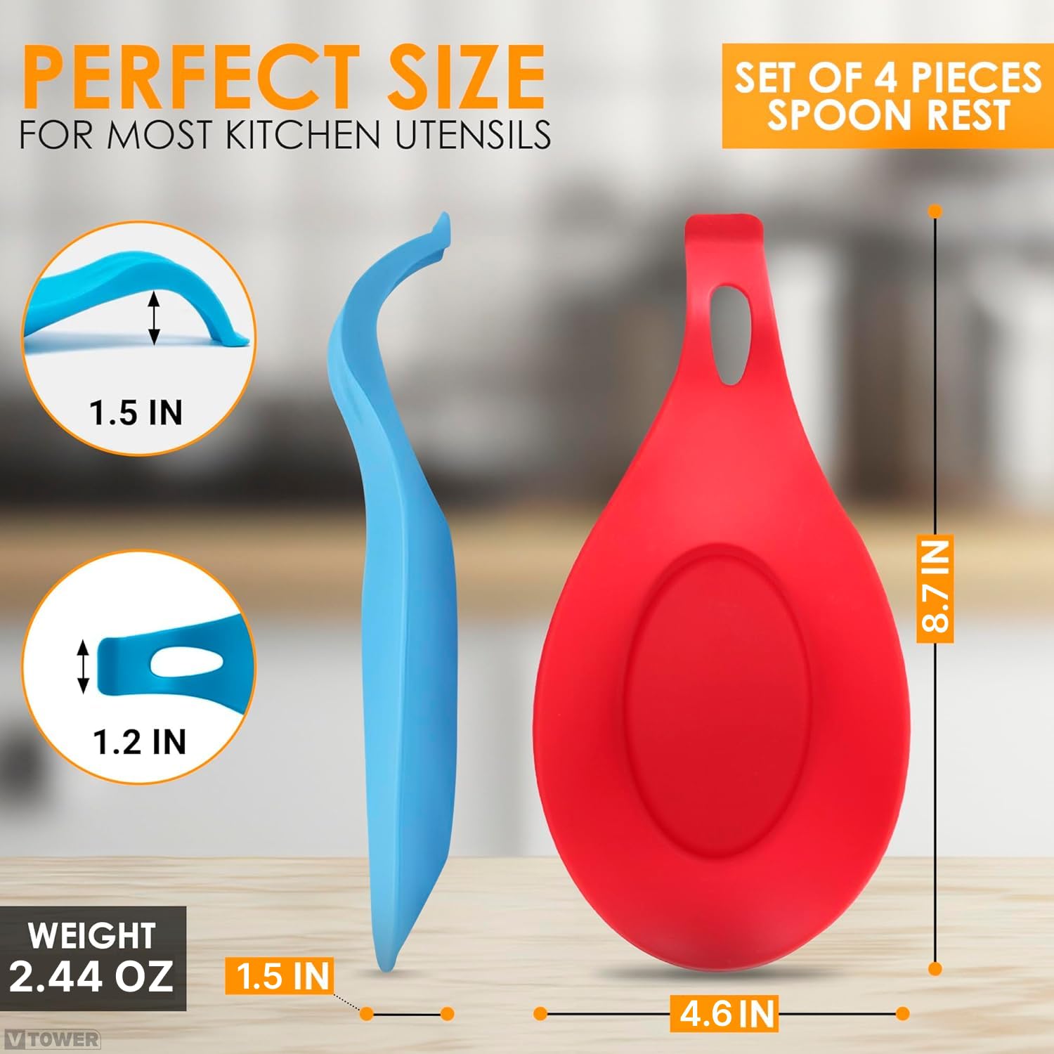 4Pcs Silicone Spoon Rest Set Kitchen Accessories - Heat Resistant Utensil Rest for Cooking Ladle Spoon Rest for Stove Top - Silicone Spatula Rest Spoon Rest Holder for Stove Top Kitchen Gadgets