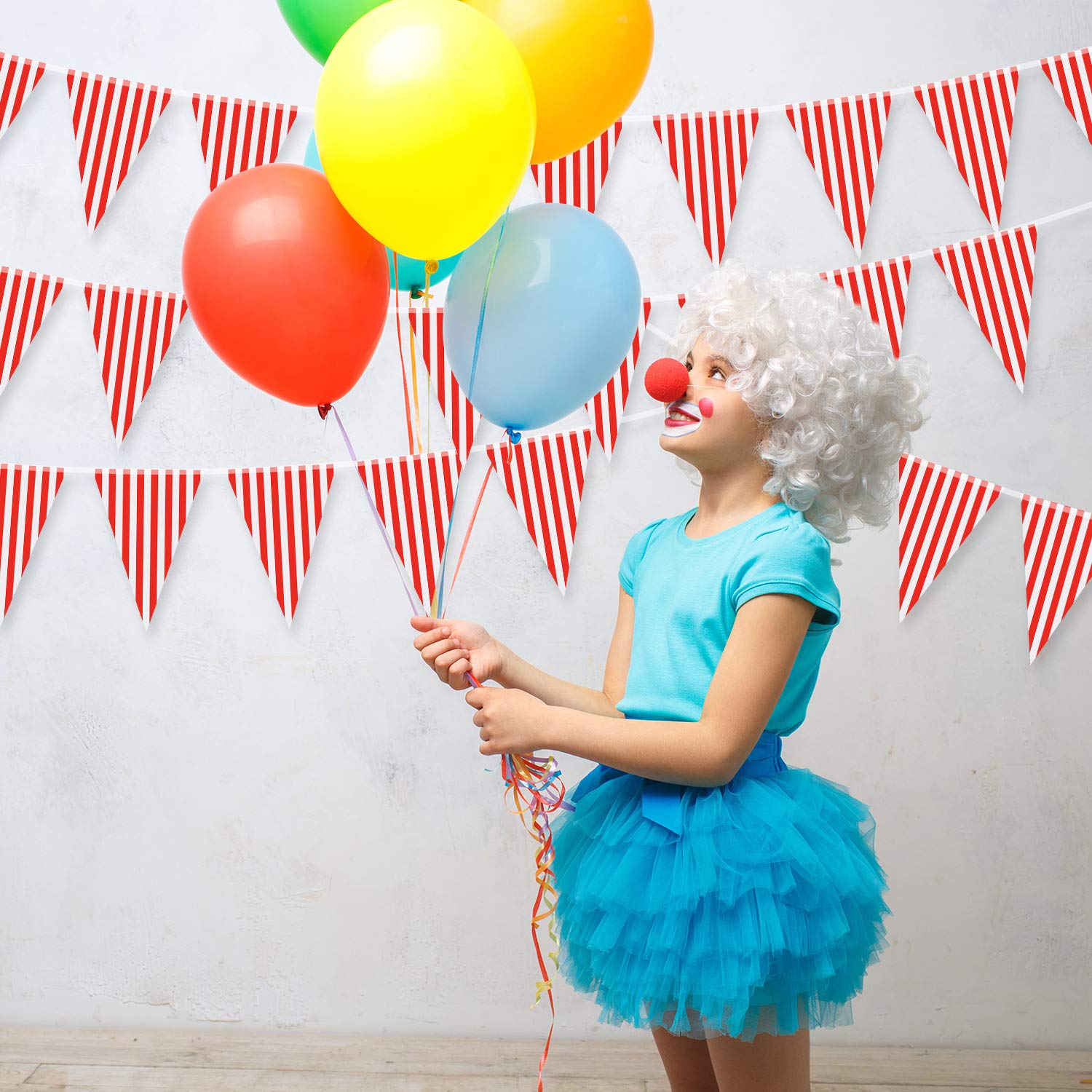 5 Packs Carnival Circus Party Decorations Supplies, Circus Carnival Bunting Banner, Red and White Pennant Banner Triangle Bunting Flag for Carnival Birthday Party, 7.4 x 10.8 Inch