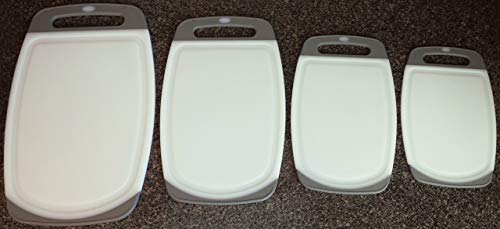 Clean Cut Cutting Board Set - 4 Piece Non-Slip Poly Plastic Kitchen Chopping Boards - Gray & White