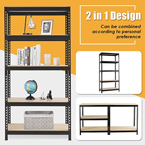 Tangkula 5-Tier Steel Storage Shelves, 73β Heavy Duty Garage Shelf with Adjustable Shelves, Boltless Shelving Unit for Free Combination, Metal Muscle Rack for Home Office Garage (4, Black)