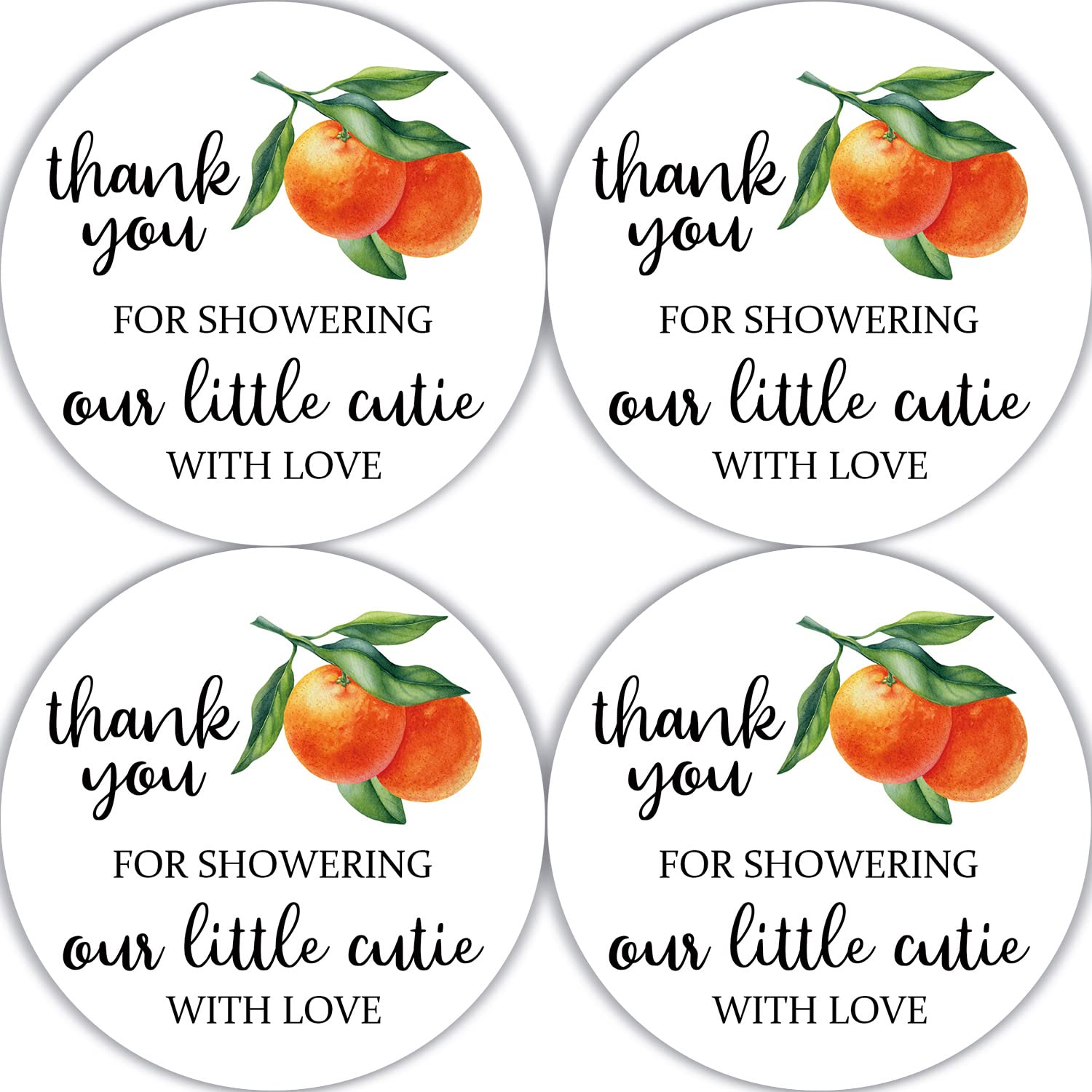 80 Pieces Cute Round Orange Thank You Stickers, Wedding Bridal Shower Birthday Party Fruit Orange Themed Party Gift Wrap Bag Label Decorations