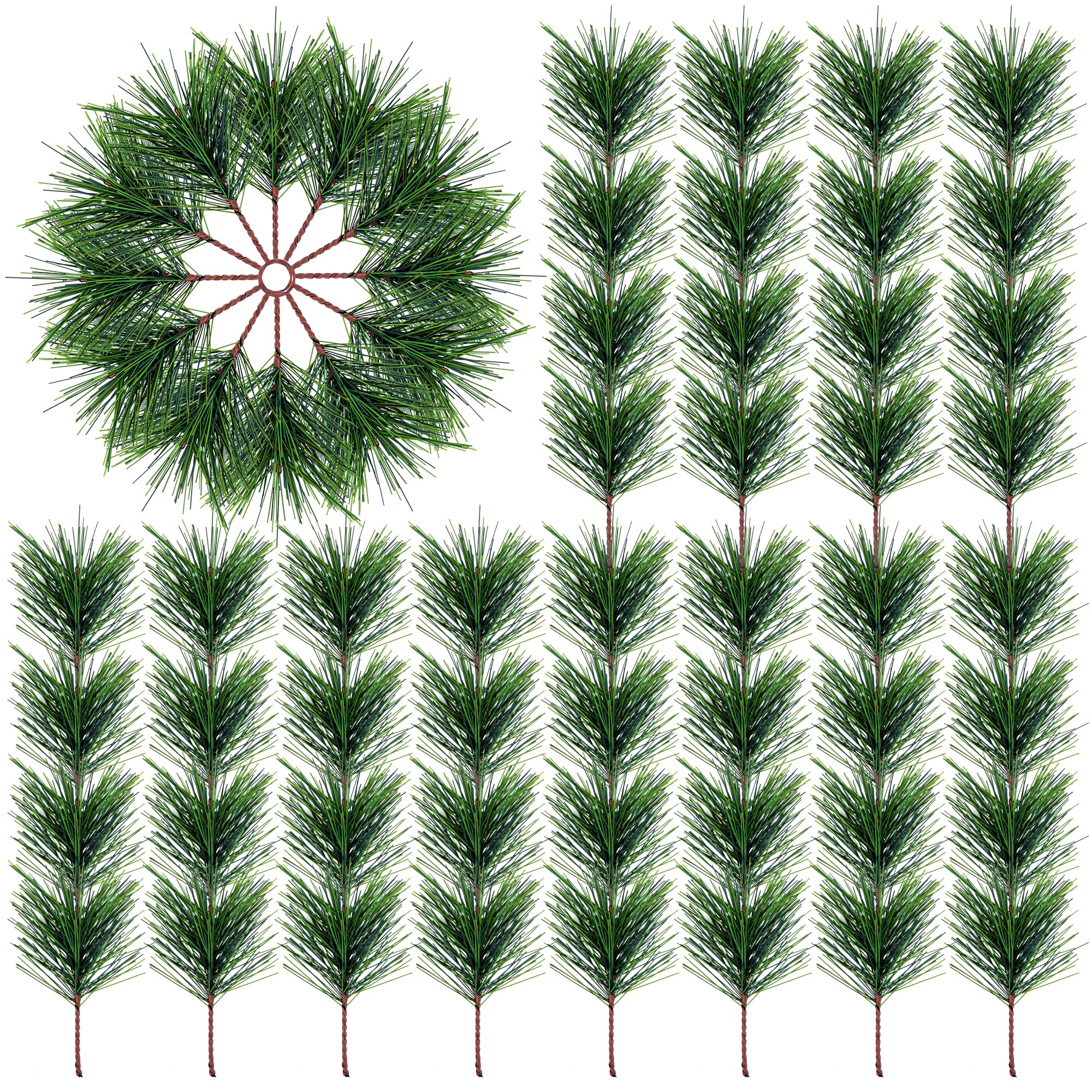 Alpurple 100 PCS Artificial Green Pine Needles Branches-Small Pine Twigs Stems Picks-Fake Greenery Pine Picks for Christmas Garland Wreath Embellishing and Home Holiday Garden Decoration