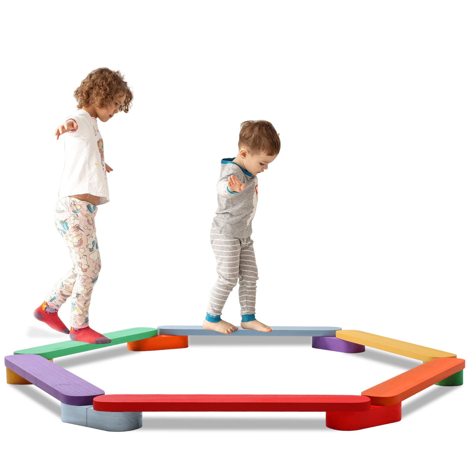 Balance Beam, Autirinee Stepping Stones for Kids, Montessori Toy - Build Coordination and Gross Motor Skills for Kids and Toddler, Gymnastics Obstacle Course Indoor Outdoor Use (6pcs,multicolor)