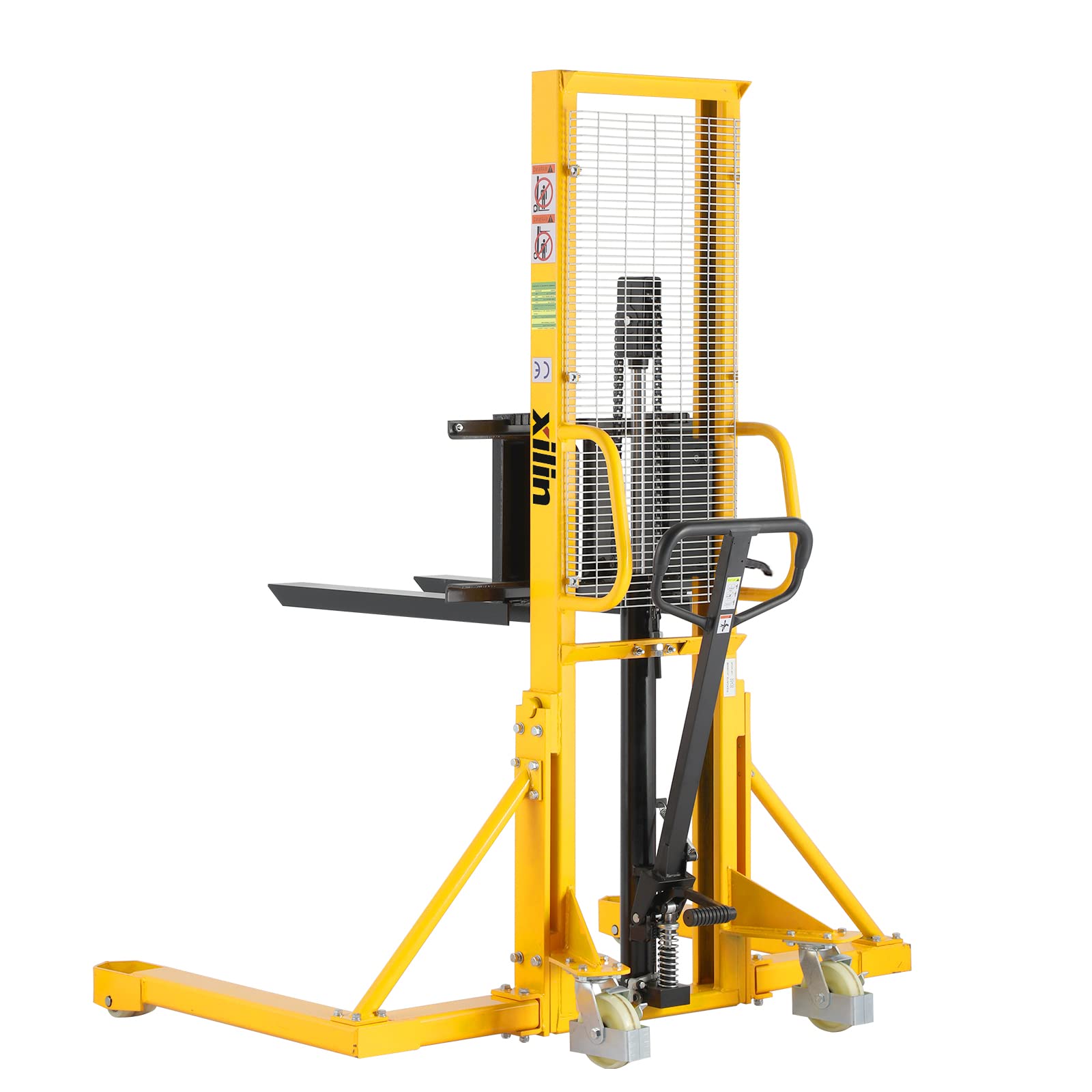 Xilin Manual Pallet Stacker 1100lbs Capacity 63" Lift Height with Straddle Legs Adjustable Forks