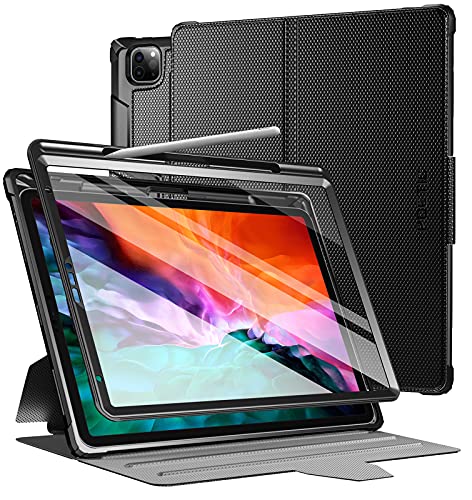 Poetic Explorer Series Designed for iPad Pro 12.9 2020 & 2018 Case, Full Body Triple Layers Tough 360 Degree Stand Folio Cover case with Built-in Screen Protector and Pencil Holder, Black