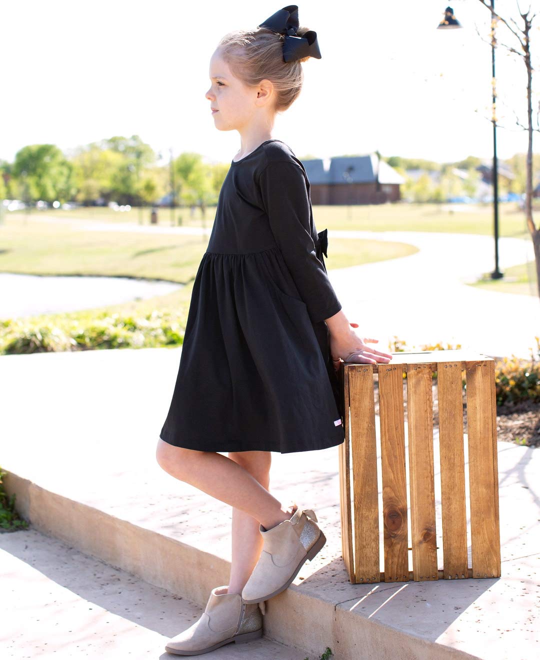 RuffleButts Black Twirl Dress - 3-6m