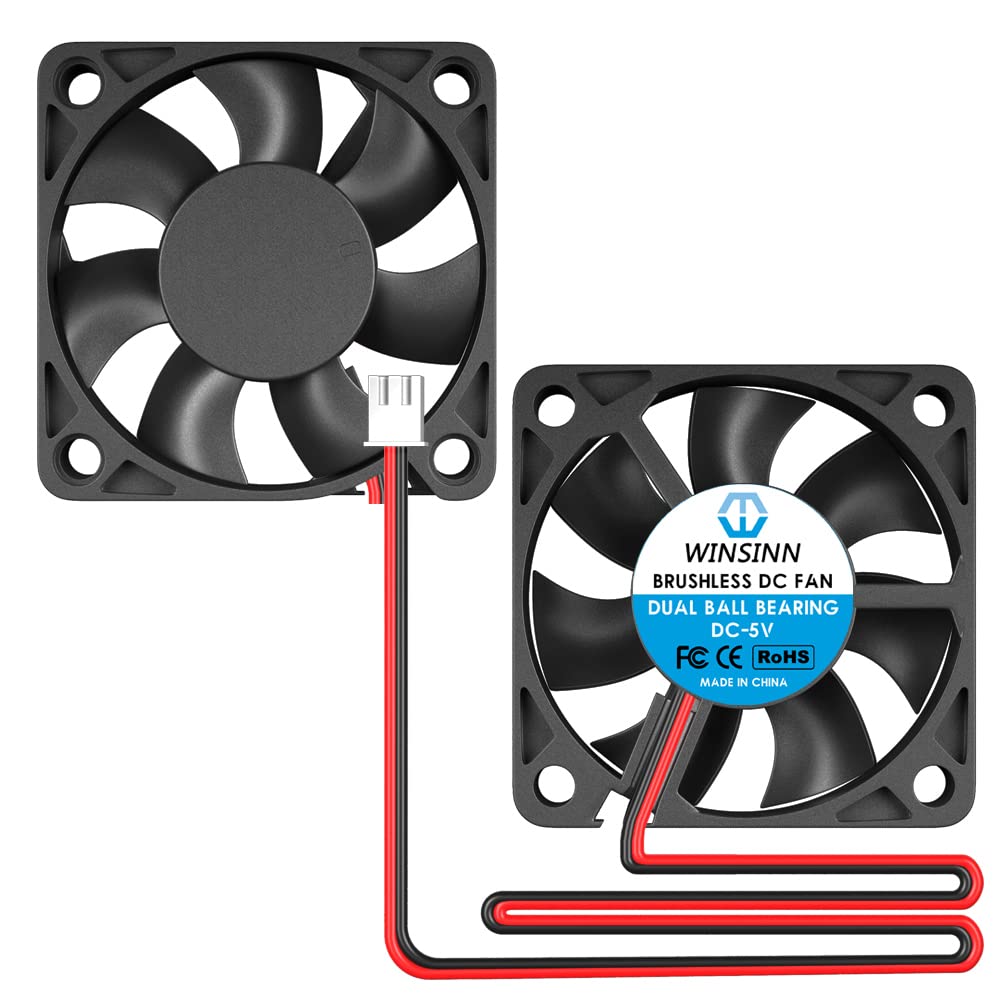 WINSINN DC 50mm Fan 5V 5010 Dual Ball Bearing Brushless Cooling Turbine Turbo 50mmx10mm 2PIN (Pack of 2Pcs)