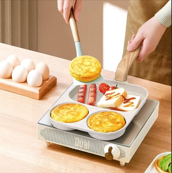 3-in-Divided Frying Pan for Cooking β sarten 3 en 1 antiadherente, Square Egg Pan, One Egg Frying Pan, Section Skillet, 3 in 1 pan for cooking