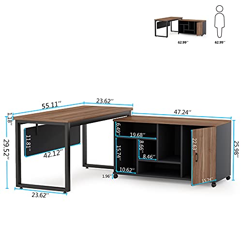 Tribesigns L Shaped Executive Desk, 55-Inch Office Computer Desk with 47 Inch Lateral File Cabinet, Rustic Business Furniture Workstation with Storage Shelves for Home Office