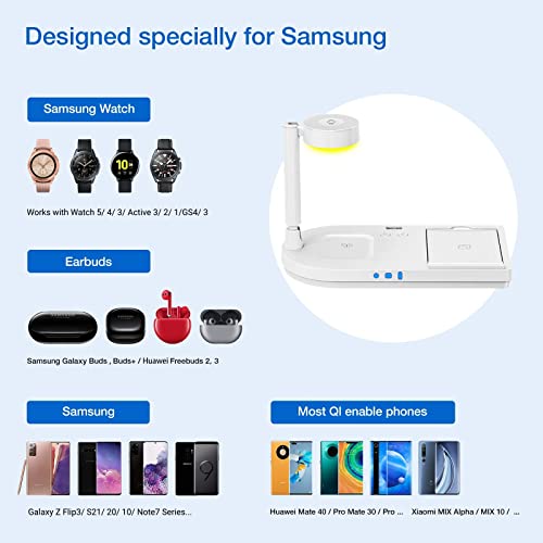 4 in 1 Wireless Charging Station for Samsung, Foldable Wireless Charger with Night Light, Fit for Galaxy Z Flip3/ S21/20/10/Note7 Series, Travel Charging Stand for Galaxy Buds, Watch 5/4/Active/GS4