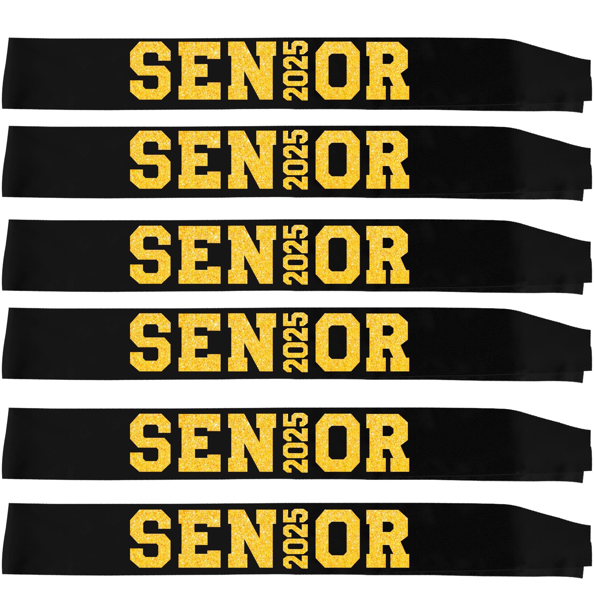 6Pcs Black Senior 2025 Satin Sashes with Gold Glitter Letters- 2025 Graduation Celebrations Sashes - Senior Cheer Sash - Cheerleader Sash - Class Competition Sashes
