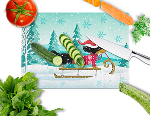 Caroline's Treasures VHA3030LCB Merry Christmas Dachshund Glass Cutting Board Large Decorative Tempered Glass Kitchen Cutting and Serving Board Large Size Chopping Board
