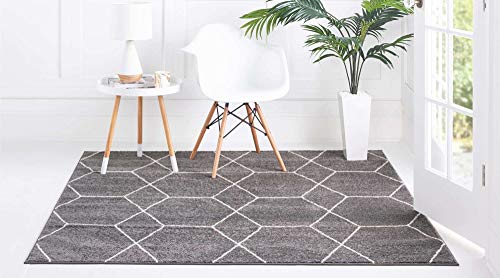 Unique Loom Trellis Frieze Collection Area Rug - Geometric (5' Square, Dark Gray/ Ivory)