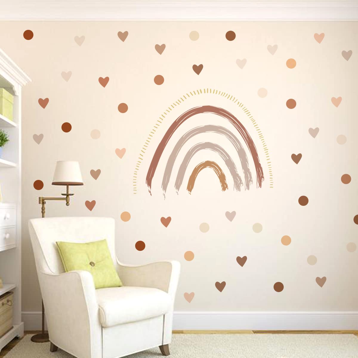 39.3 X 45.67 Inch Large Boho Rainbow Wall Decals Boho Polka Dots Wall Decals Circle Dot Wall Stickers Peel and Stick, Self Adhesive Boho Hearts Wall Sticker for Girls Bedroom Decor, Kids Nursery Room Playroom (Boho Rainbow + Polka Dots + Heart)