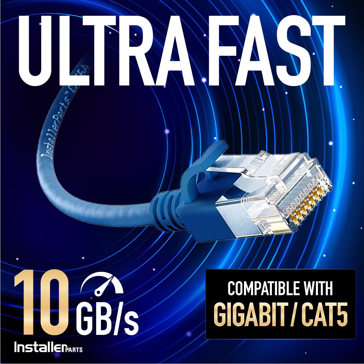InstallerParts Ethernet Cable CAT6A Slim Cable UTP Booted 2 FT (10 Pack) - Black - Professional Series - 10Gigabit/Sec Network/High Speed Internet Cable, 550MHZ, 28AWG