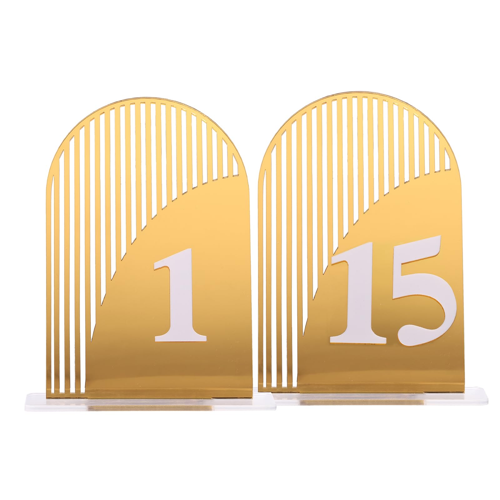 Sage Nation 15 pcs Gold Arch Wedding Table Numbers, 4x6 inch Acrylic Table Numbers, 3-D Mirrored Signs With Stands Perfect for Wedding Reception, Party, Restaurant, Event Decor