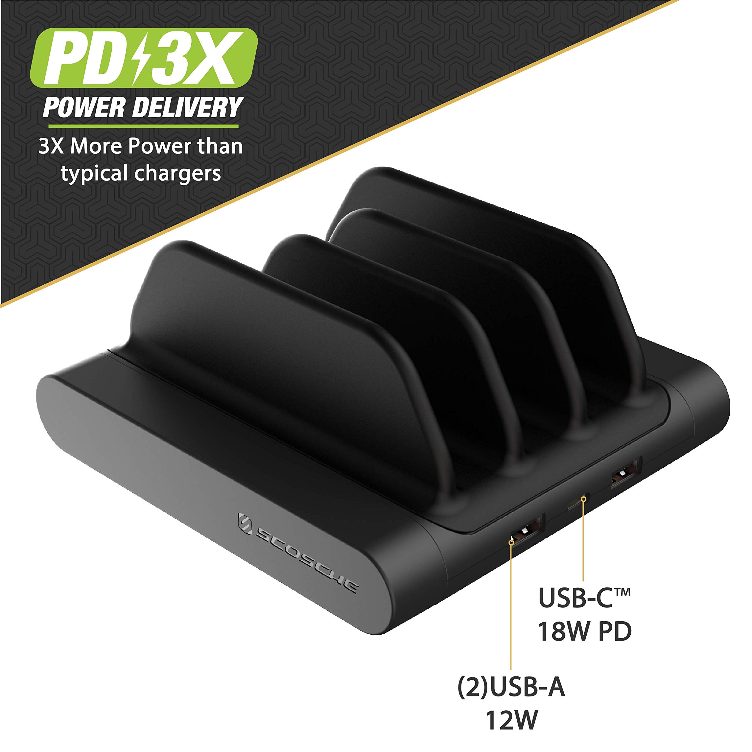 Scosche BLKIT5-SP0 BaseLynx Modular Charging System With a Qi-Certified Wireless Charging Station, a Multi-Device Device Charging Station with One PD 3.0 USB-C Charging Port & Two USB-A Charging Ports