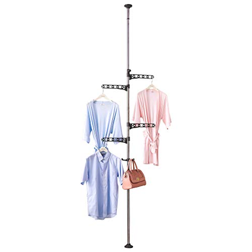 Hershii Adjustable Laundry Pole Stainless steel composite pipe / ABS / PP Clothes Drying Rack Coat Hanger DIY Floor to Ceiling Tension Rod Storage Organizer for Indoor, Balcony - Grey
