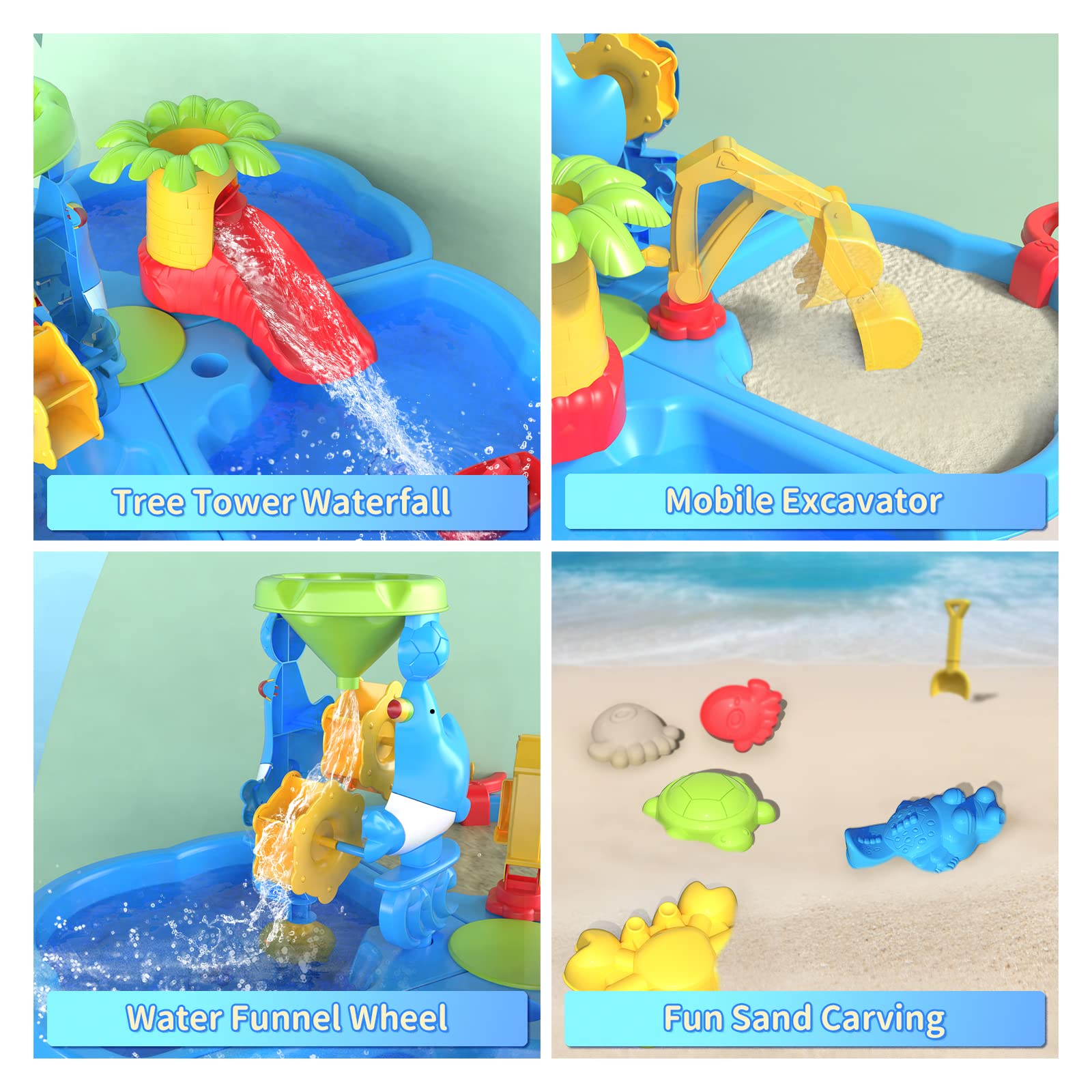 ConeWhale Sand Water Table, 4 in 1 Kids Table Activity Sensory Play Table Beach Sand Water Toy for Outdoor Backyard for Toddlers Age 3-5