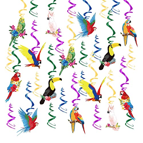 UOMNICUE Parrot Hanging Swirls Decoration,20 PCS Double Sided Print Tropical Birds Parrot Foil Swirls Ceiling Streamers Decor for Kids Rio Birthday Baby Shower Tropical Luau Theme Party Favor Supplies