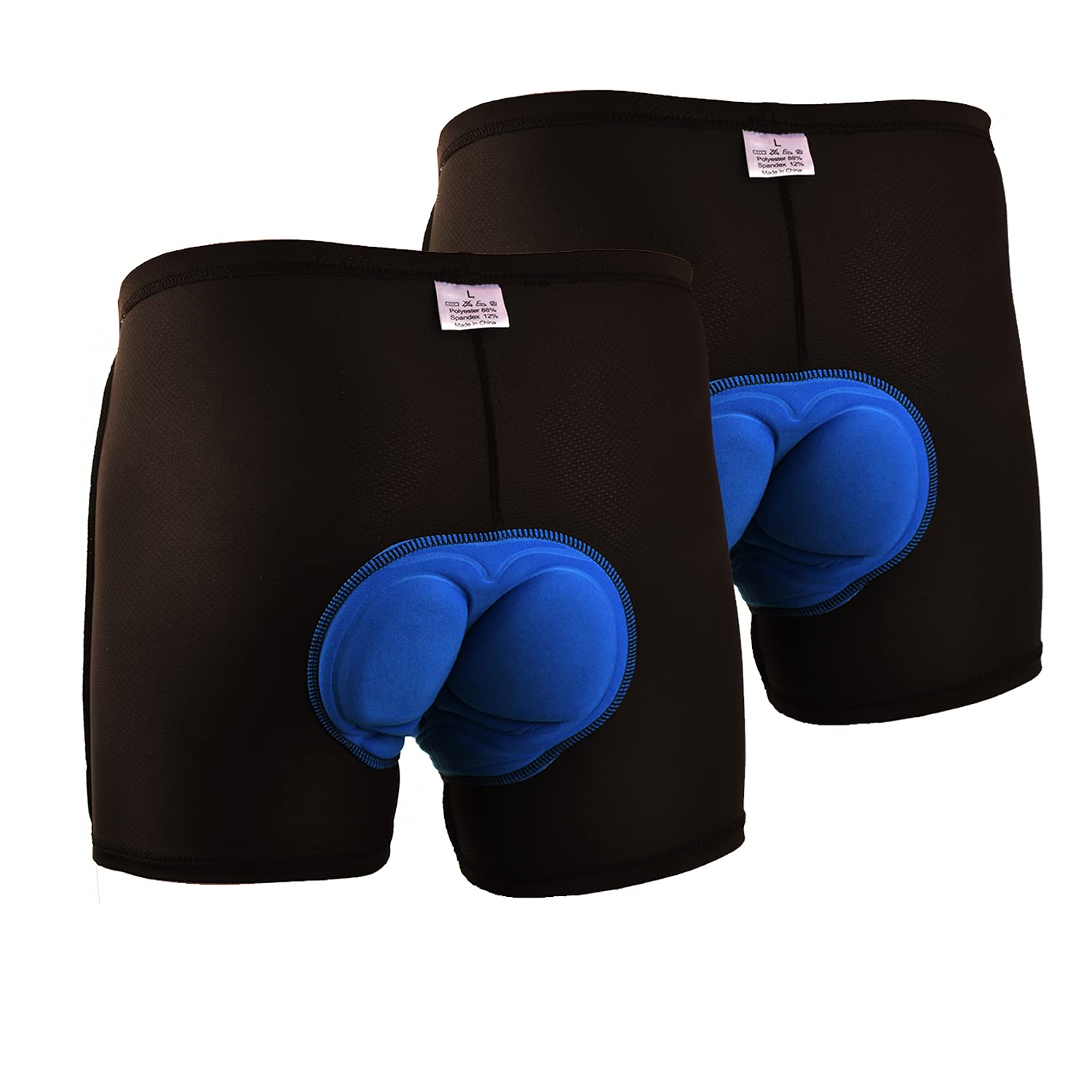 2 Sets Mens 3D Padded Bicycle Bike MTB Cycling Underwear Shorts(Black,2XL)