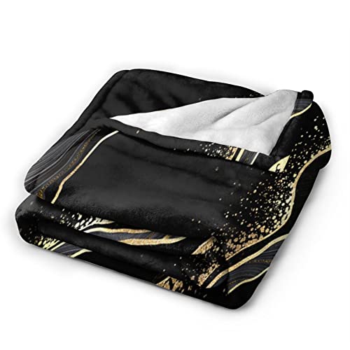 Black and Gold Fleece Blanket Throw Blanket, Ultra-Soft Cozy Micro Fleece Blanket for Sofa, Couch, Bed, Camping, Travel, & Car Use-All Seasons Suitable80 X60