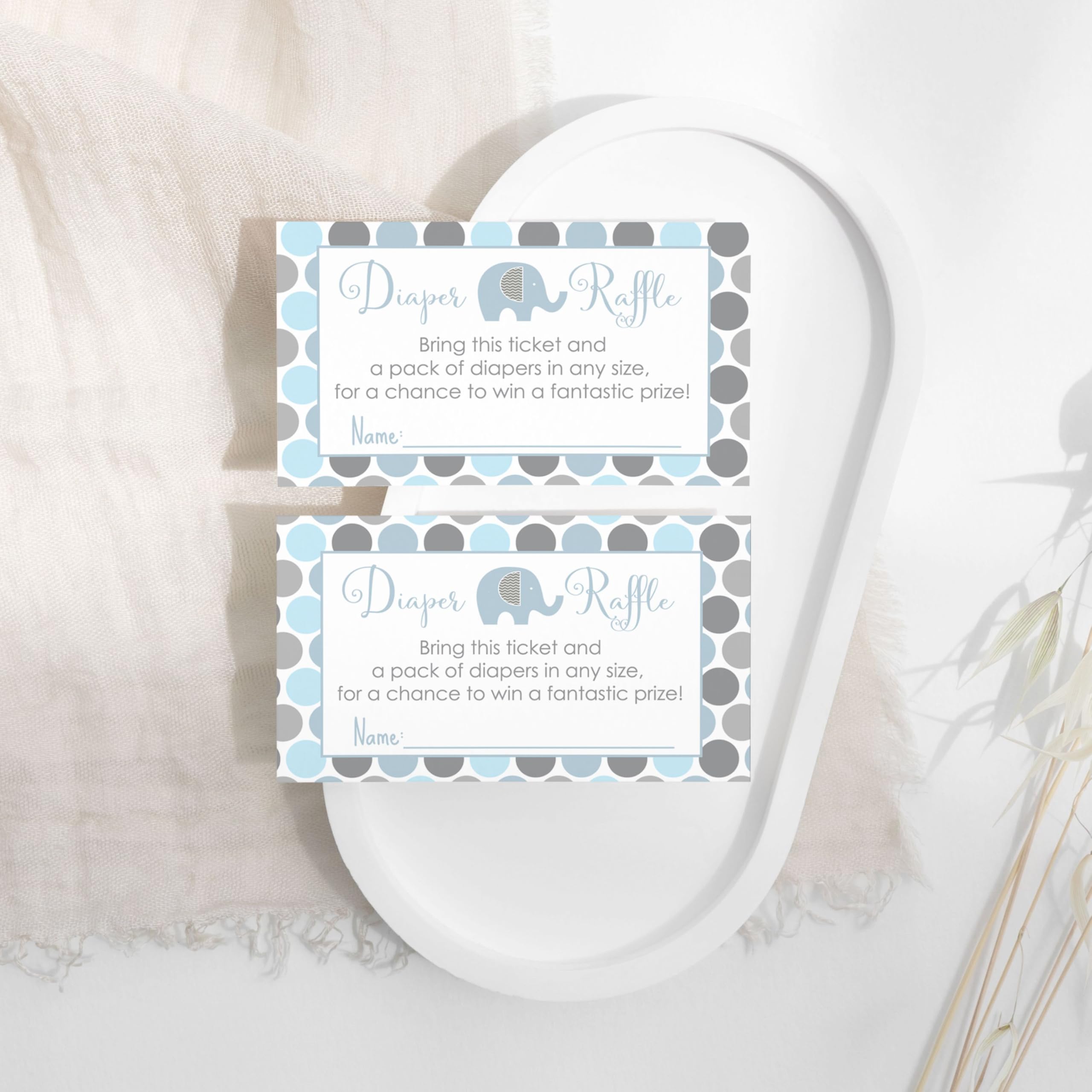 Blue Elephant Diaper Raffle Tickets, Boys Baby Shower Games for Prizes, Baby Shower Diaper Raffle Invitation Insert Cards, 25 Pack