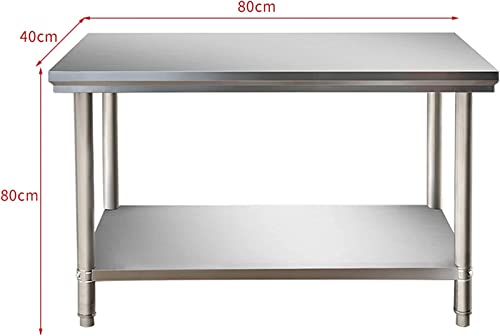 Business Hotel Kitchen Work Catering Table, Kitchen Work Table Stainless Steel Kitchen Prep Food Commercial Grade Metal Scratch Resistent Workbench with Adjustable Table Toot Rack (Size : 80x40x80cm