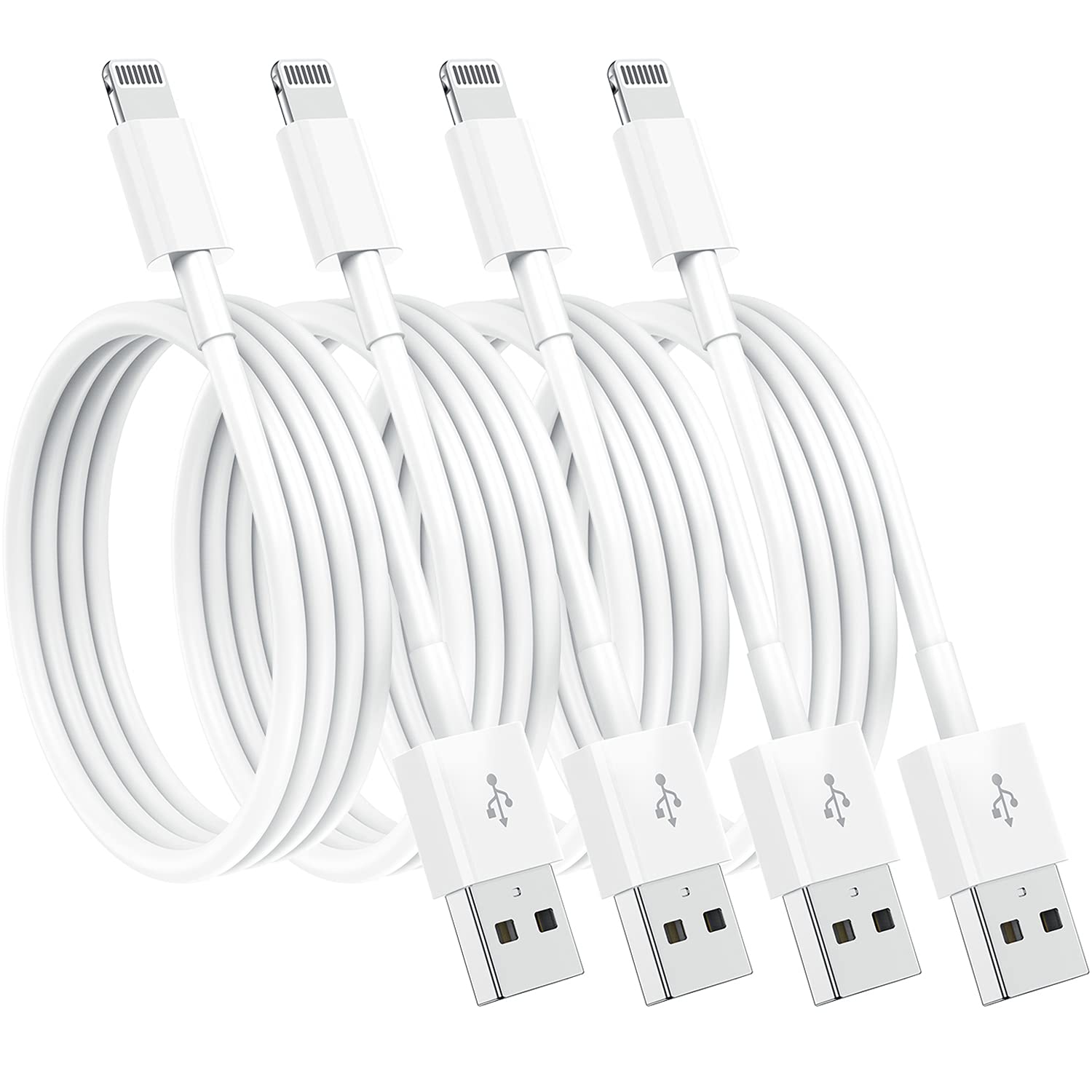4 Pack [Apple MFi Certified] Apple Charging Cables 1ft, iPhone Chargers Lightning Cable 1 Foot, Fast iPhone Charging Cord for iPhone 12/11/11Pro/11Max/ X/XS/XR/XS Max/8/7, ipad(White)