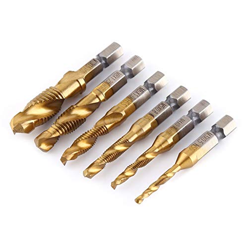 6Pcs 2-in1 Combination Drill and Tap Set TOPINCN Coated HSS Metric Hex Shank Screw Taps Tool Set