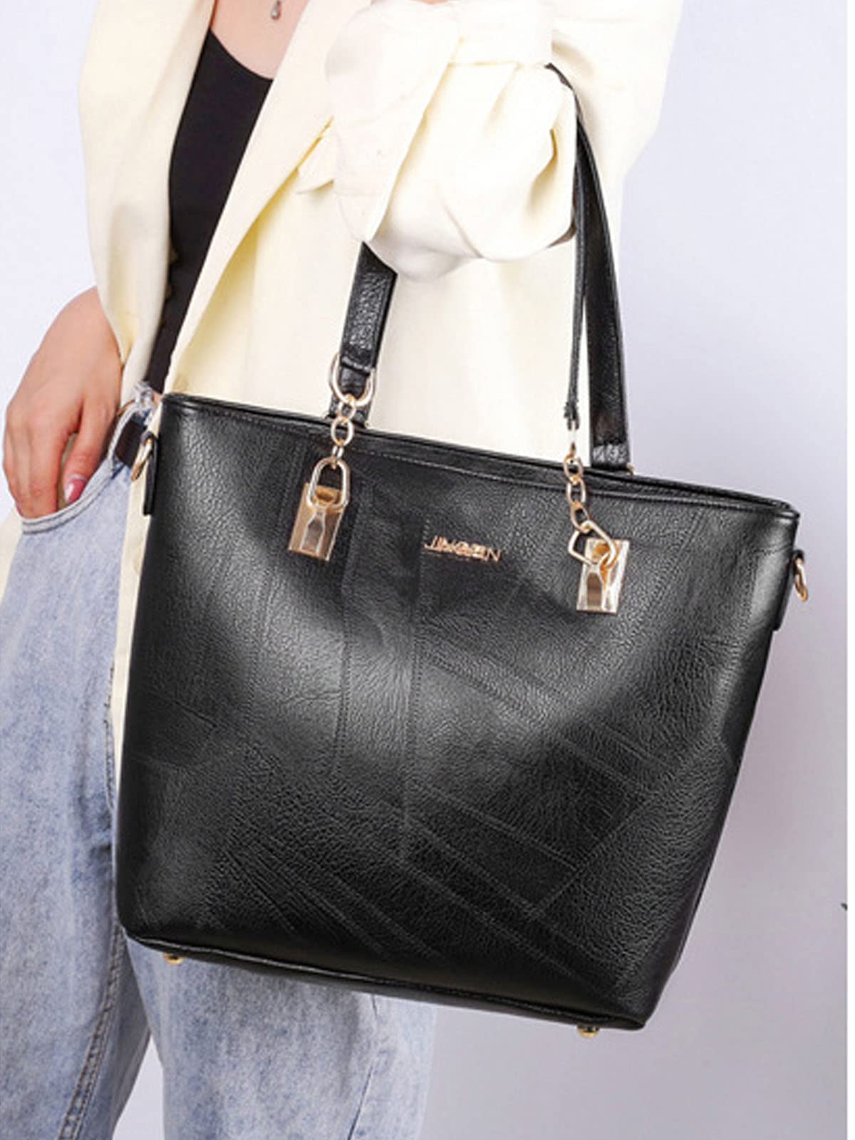 AlwaySky Women 6PCS Handbag and Purse Set Hobo Tote Satchels Shoulder Bag Clutch Wallet Black