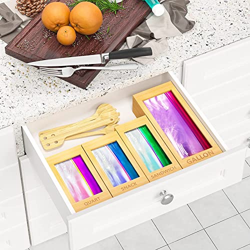 ANLIZY Ziplock Bag Storage Organizer - Plastic Bag Organizer for Kitchen Drawer, Bamboo Baggie Organizer for Gallon, Quart, Sandwich, Snack, Compatible with Ziploc, Glad, Solimo, 365 by WFM, Hefty