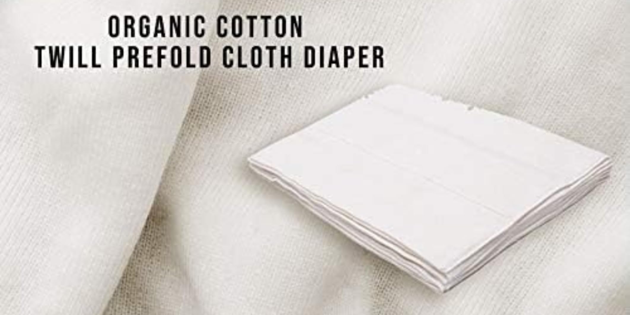 KaWaii Baby Prefold Cloth Diaper, Organic Cotton Twill, 4 x 6 x 4 ply DSQ Quality Washable & Reusable (10-36 lbs) White - 12-Count