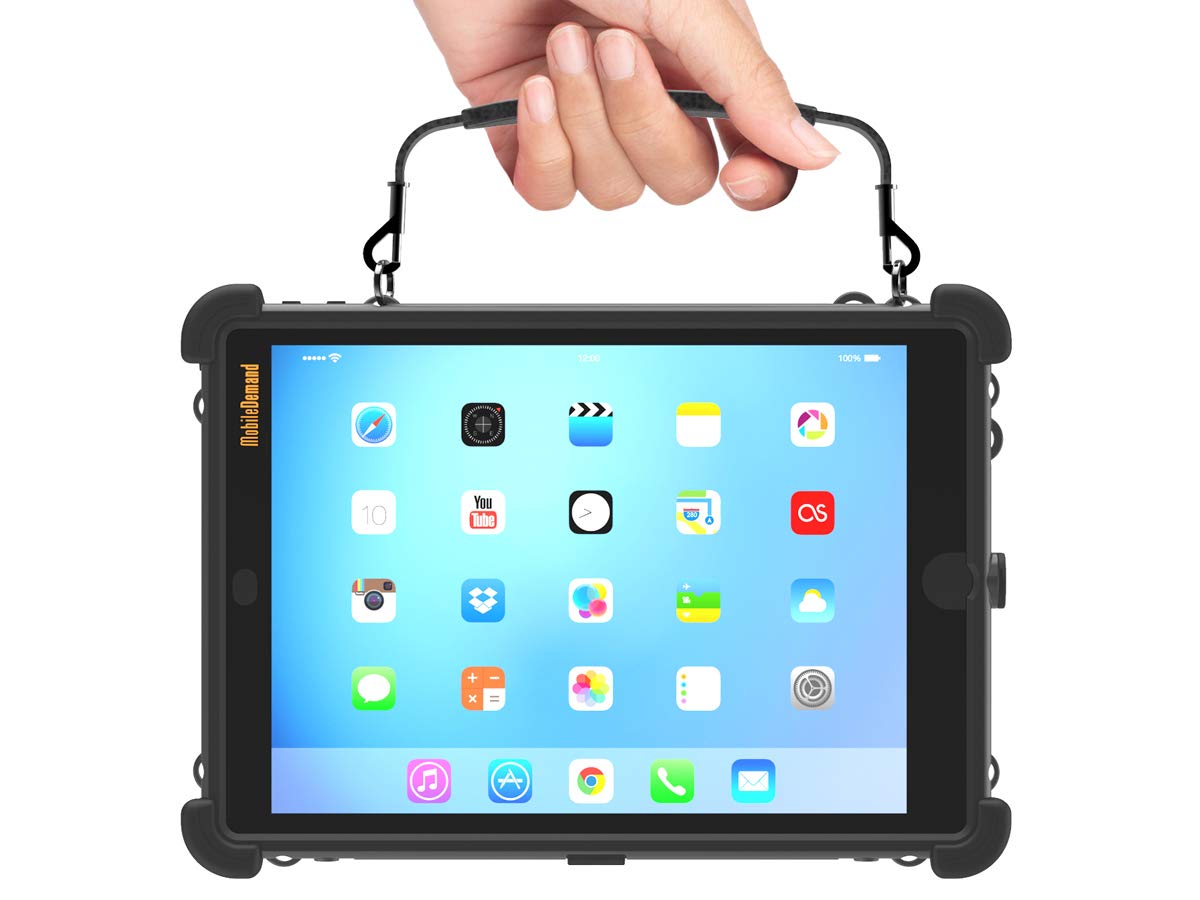 MobileDemand Ultra Rugged Case for iPad 10.2 – Briefcase Handle, Back Hand Strap – Lightning Port Cover – Shock Absorbing Rubber Bumpers, Fully Protective Case – Black – Heavy Duty Tablet Case