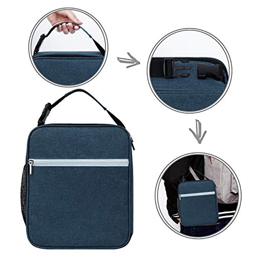 Nirroti Insulated Lunch Bag for Men Women Reusable Lunch Box with Water Bottle Holder Mini Lunch Tote Bag, Lunch Container Cooler Bag for Work Office, Navy Blue
