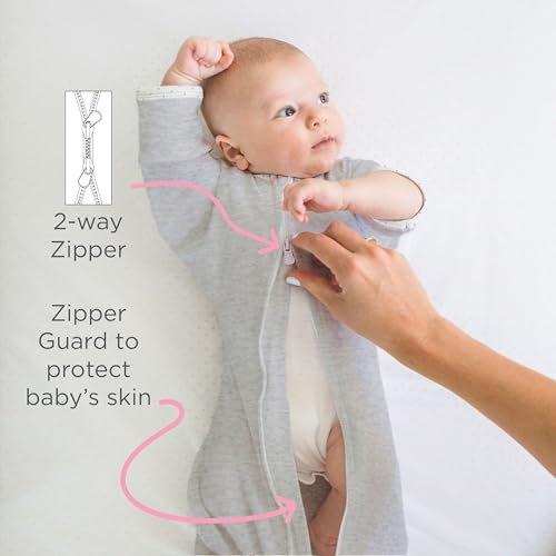 SwaddleDesigns Transitional Swaddle Sack with Arms Up Half-Length Sleeves and Mitten Cuffs, Medium, 3-6 Months, 14-21 lb, Heathered Gray (Arms Up Swaddle, Transition Swaddle Sleep Sack)