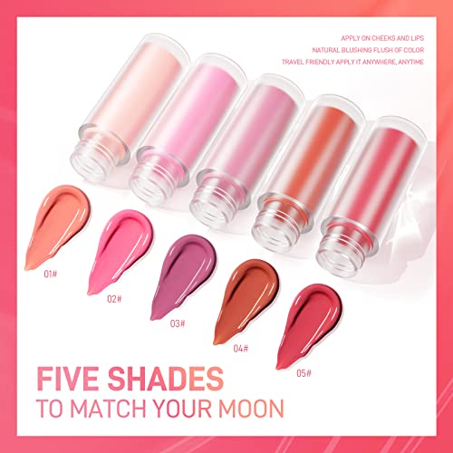 5 Pcs Liquid Blush For Cheeks Set, Greyghost Lightweight Cream Blush, Long-lasting Liquid Blush, Velvet Makeup Blush, Natural Matte Finish Soft Cream Blush Makeup (#01-#05)
