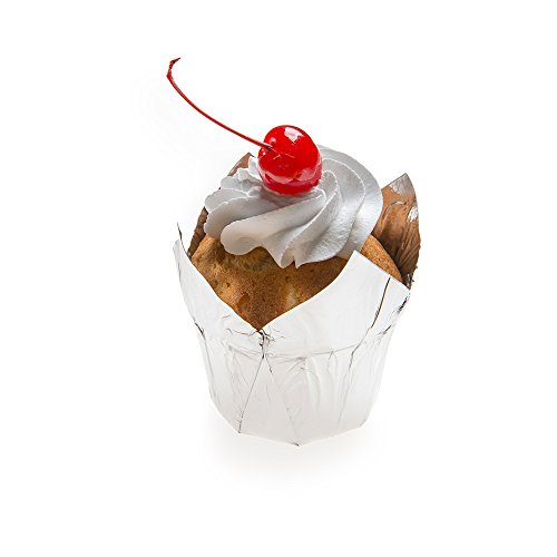 4 Ounce 200 Tulip Shaped Grease Resistant, Oven Safe, Metallic Silver Paper For Parties and Weddings - Restaurantware
