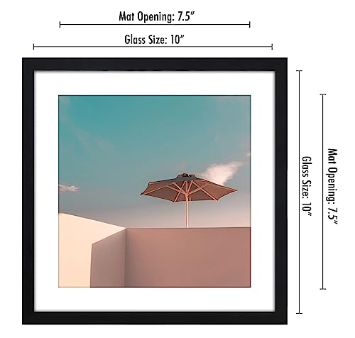 Americanflat 10x10 Picture Frame in Black - Thin Border 8x8 Picture Frame with Mat or 10x10 Frame Without Mat - Shatter Resistant Glass - Horizontal and Vertical Formats for Wall and Tabletop