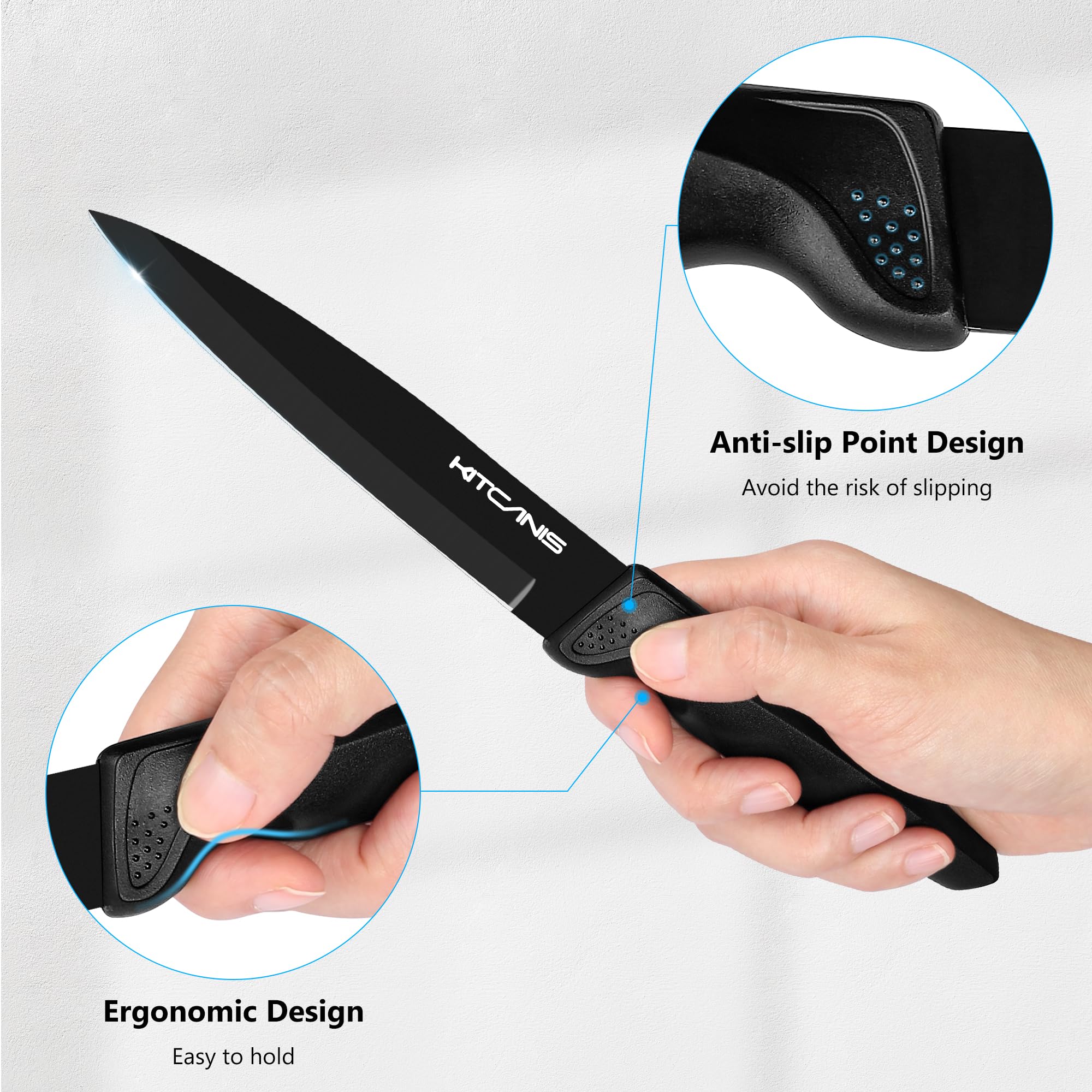 KITCANIS Knife Sets for Kitchen with Block, 15 Pcs Kitchen Knife Set with Block Self Sharpening, Dishwasher Safe, Anti-slip Handle, Black