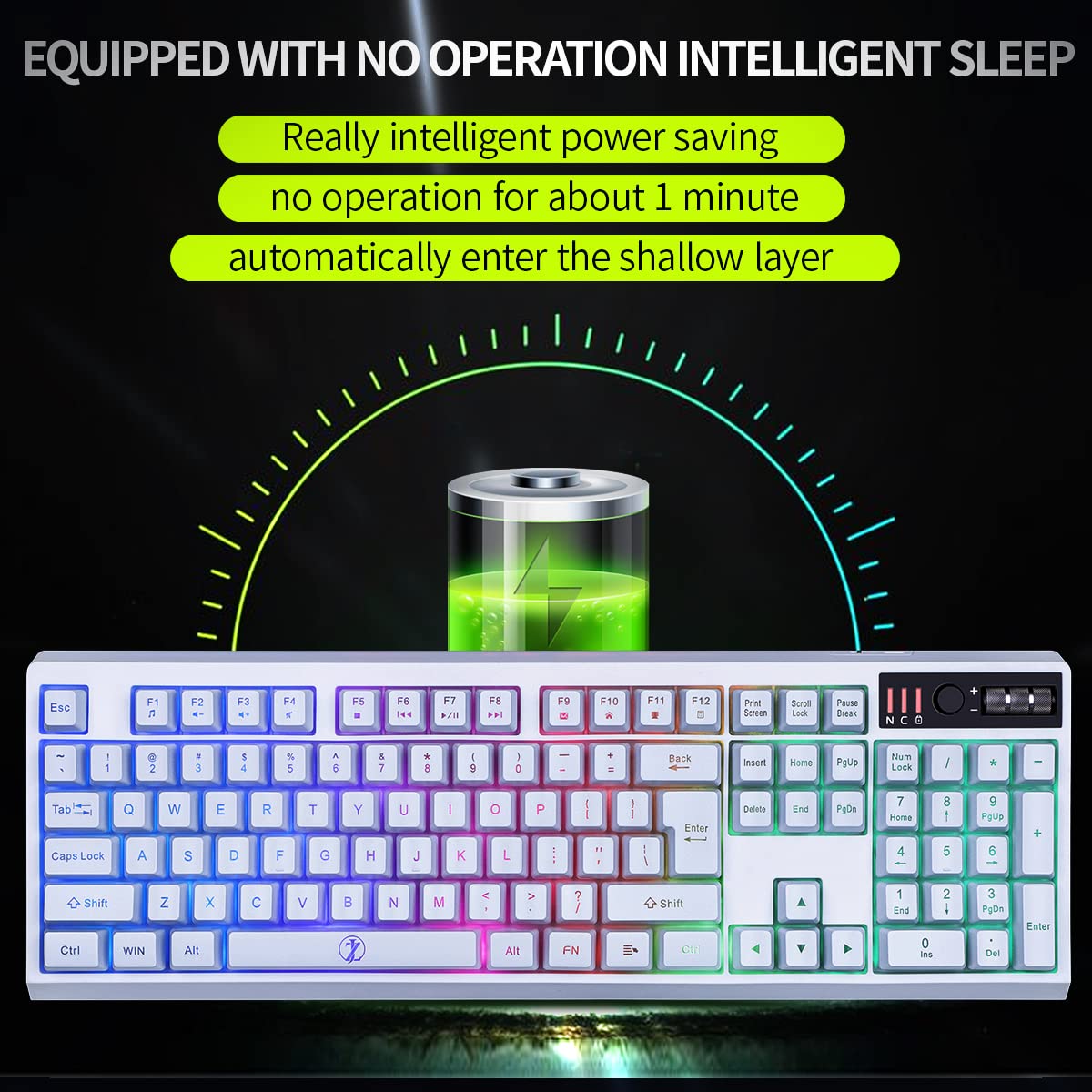Wireless Gaming Keyboard and Mouse Combo, 104 Keys Standard US Layout RGB Backlit Rechargeable Mechanical Feel Waterproof Mute Mouse for Gamers(White)